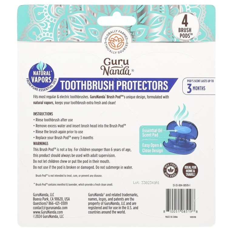 GuruNanda, Toothbrush Protectors, 4 Brush Pods | Состояния здоровья ...