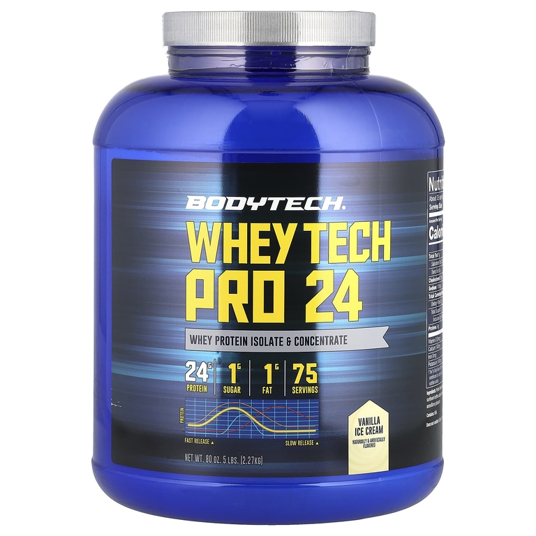 BodyTech, Whey Tech Pro 24, ванильное мороженое, 2,27 кг (5 фунтов ...