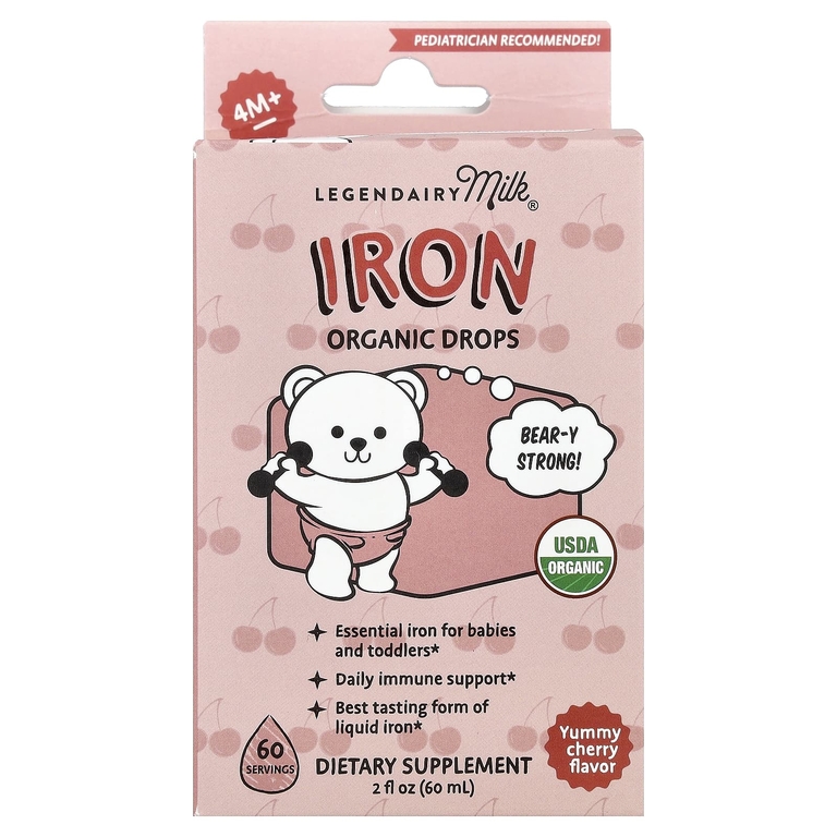 Legendairy Milk, Iron Organic Drops, для детей от 4 месяцев, вкусная ...