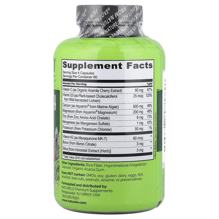 NATURELO, Bone Strength, комплекс растительного кальция, 240 ...